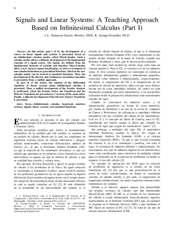 Pdf Signals And Linear Systems A Teaching Approach Based On Infinitesimal Calculus Part I