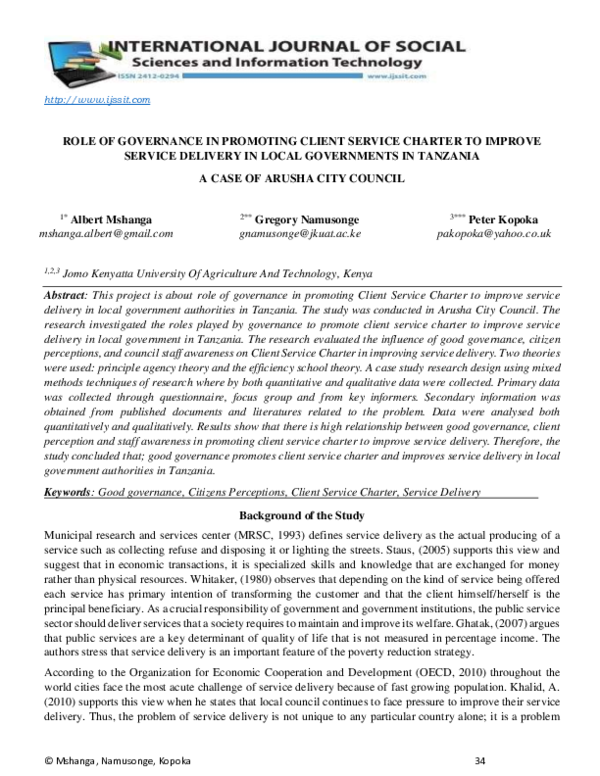 (PDF) ROLE OF GOVERNANCE IN PROMOTING CLIENT SERVICE CHARTER TO IMPROVE ...