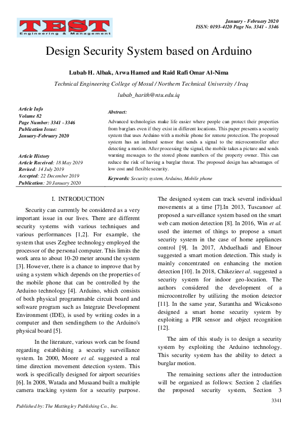 (PDF) Design Security System based on Arduino