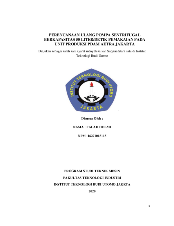 (PDF) PERENCANAAN ULANG POMPA SENTRIFUGAL BERKAPASITAS 50 LITER/DETIK ...
