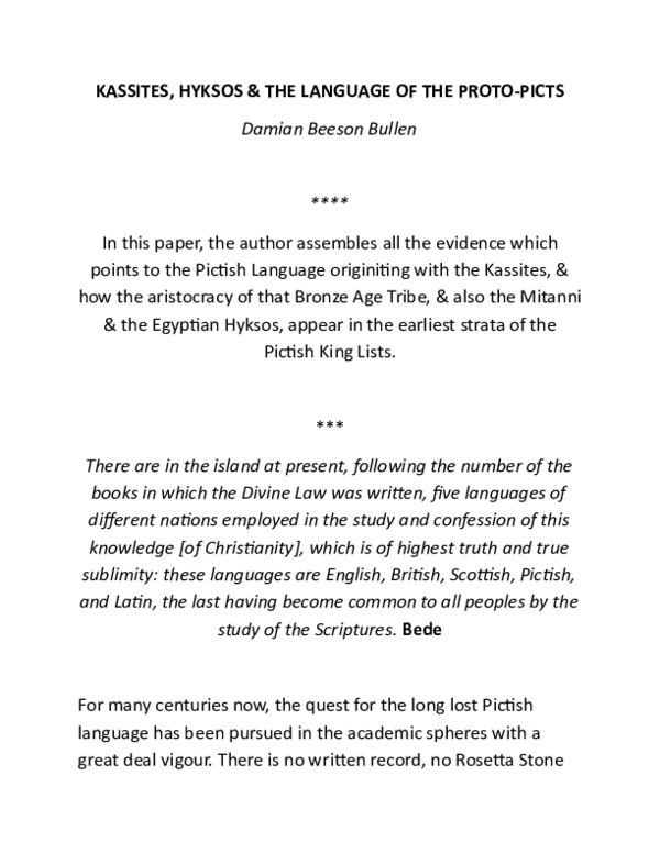 KASSITES, HYKSOS & THE LANGUAGE OF THE PROTO-PICTS