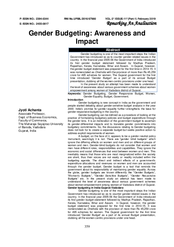(PDF) Gender Budgeting: Awareness and Impact