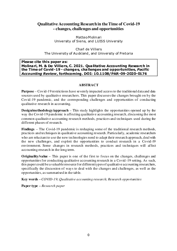 (PDF) Qualitative Accounting Research in the Time of Covid-19 -changes ...