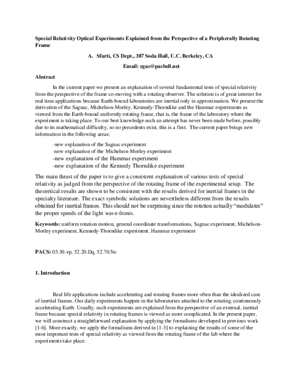 (PDF) Special Relativity Optical Experiments Explained from the ...