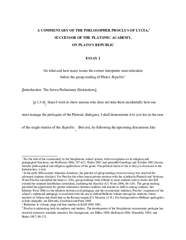 (DOC) Proclus on the Interpretation of Plato
