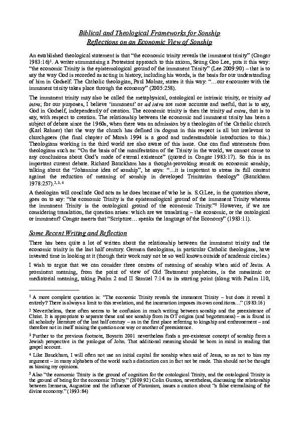 (PDF) Biblical and Theological Frameworks for Sonship Reflections on an ...