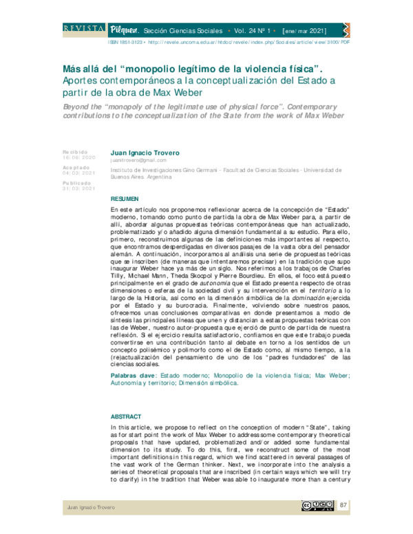 (PDF) Más allá del “monopolio legítimo de la violencia física”. Aportes ...