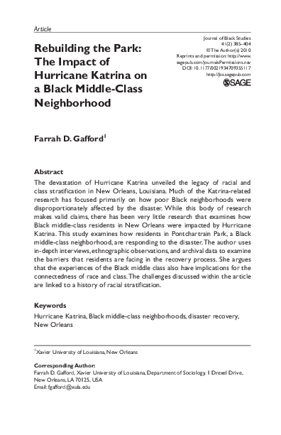 (PDF) Rebuilding the Park: The Impact of Hurricane Katrina on a Black ...