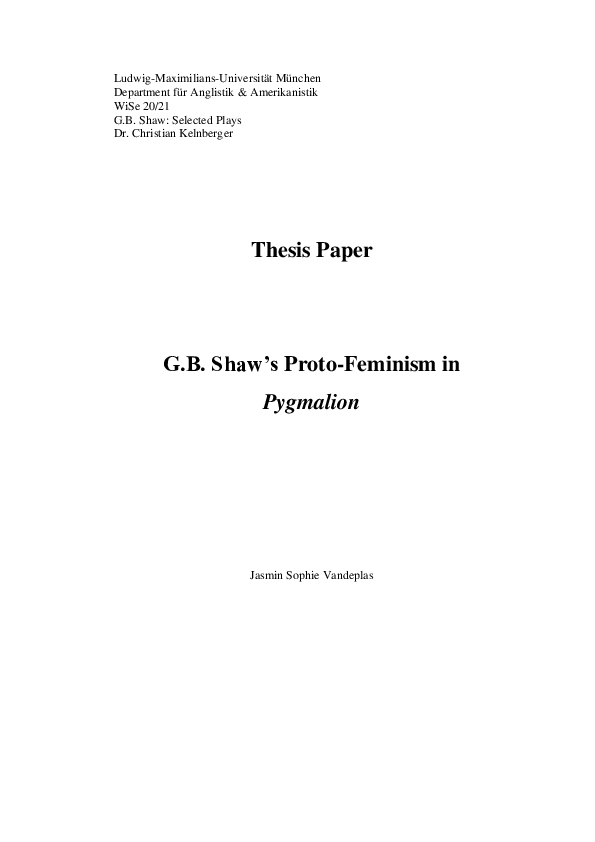 (PDF) Thesis Paper G.B. Shaw's Proto-Feminism in Pygmalion