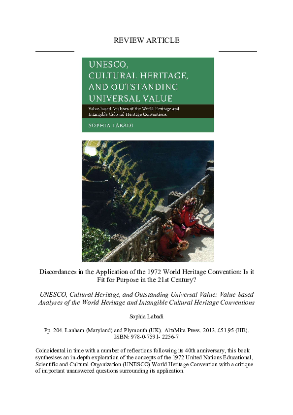 (PDF) 'UNESCO, Cultural Heritage, and Outstanding Universal Value ...