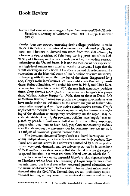 (PDF) Hannah Holborn Gray, Searching for Utopia: Universities and Their ...