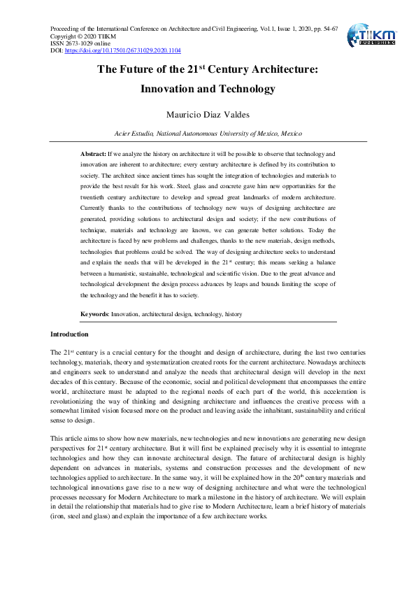 (PDF) The Future of the 21 st Century Architecture: Innovation and ...