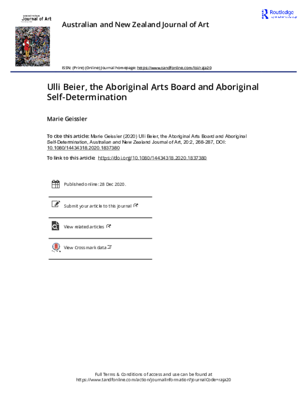(PDF) Ulli Beier, the Aboriginal Arts Board and Aboriginal Self ...