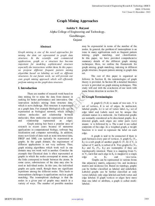 (PDF) IJERT-Graph Mining Approaches