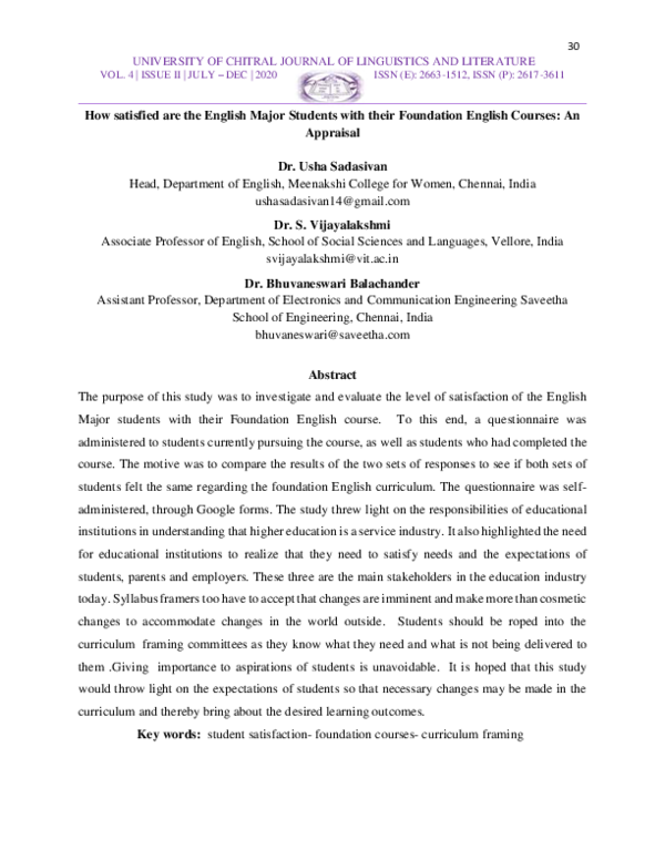 (PDF) How satisfied are the English Major Students with their ...