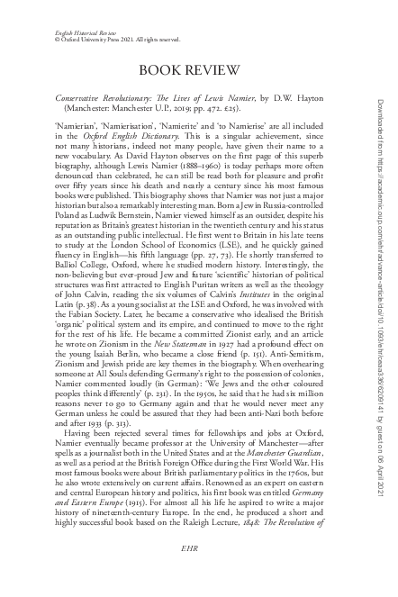 (PDF) Review of Conservative Revolutionary: The Lives of Lewis Namier ...