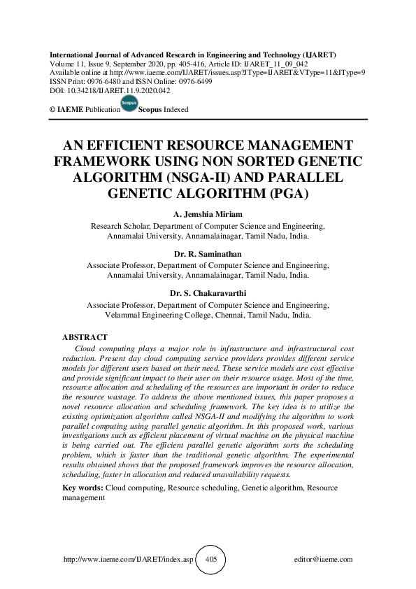(PDF) AN EFFICIENT RESOURCE MANAGEMENT FRAMEWORK USING NON SORTED GENETIC ALGORITHM (NSGA-II ...