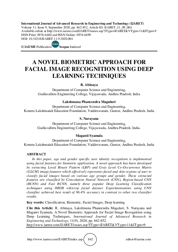 Pdf A Novel Biometric Approach For Facial Image Recognition Using