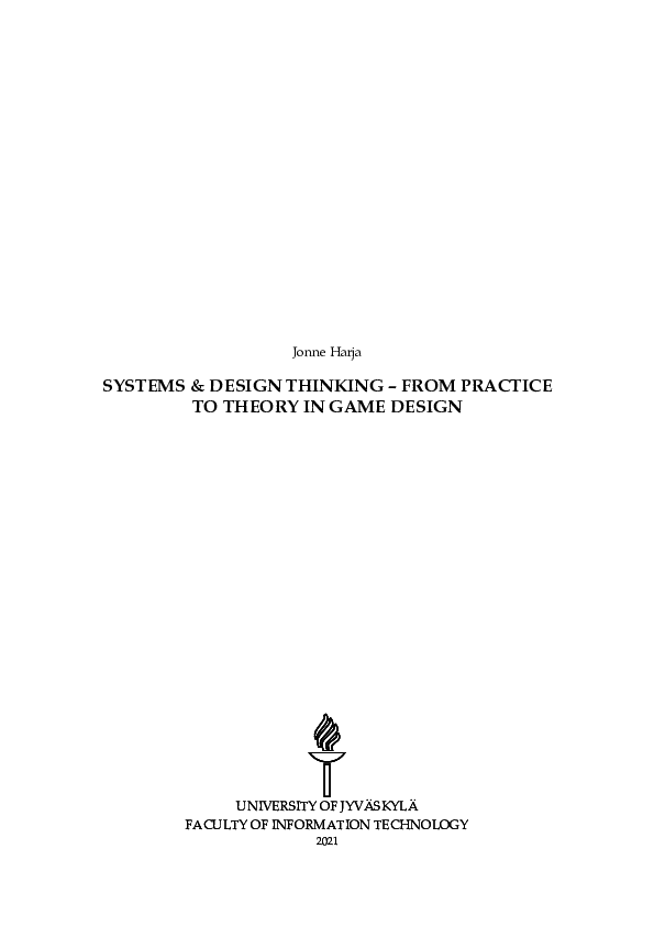 (PDF) Systems & Design Thinking – From practice to theory in game design