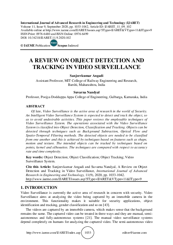(PDF) A REVIEW ON OBJECT DETECTION AND TRACKING IN VIDEO SURVEILLANCE