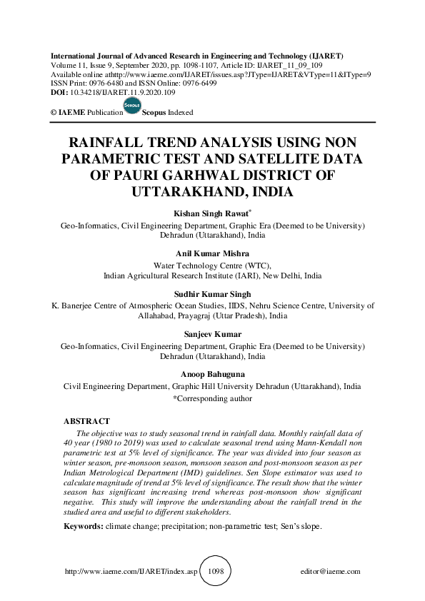 (PDF) RAINFALL TREND ANALYSIS USING NON PARAMETRIC TEST AND SATELLITE ...