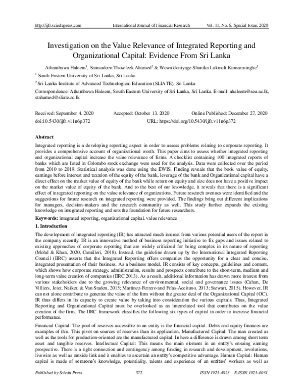 (PDF) Investigation on the Value Relevance of Integrated Reporting and ...
