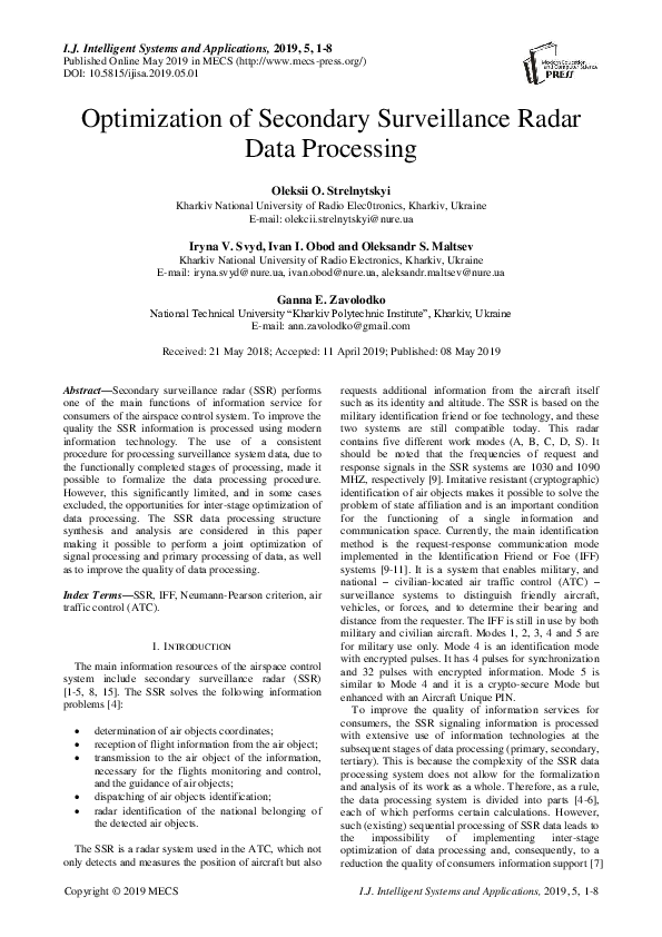 (PDF) Optimization of Secondary Surveillance Radar Data Processing