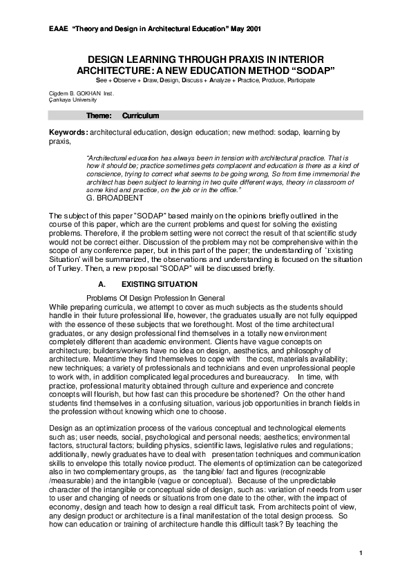 (PDF) EAAE "Theory and Design in Architectural Education" DESIGN ...