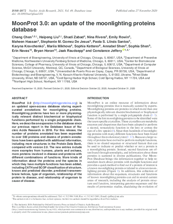 (PDF) MoonProt 3.0: an update of the moonlighting proteins database