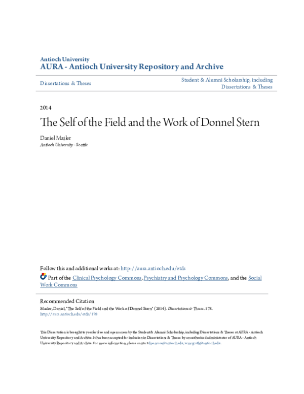 (PDF) Masler D E.The Self of the Field and the Work of Donnel Stern.