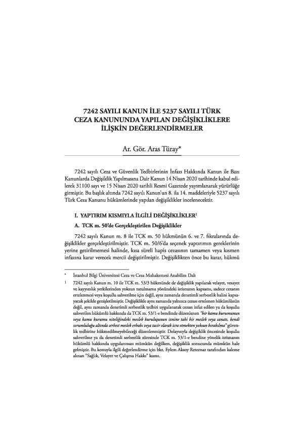 (PDF) 7242 Sayılı Kanun ile 5237 Sayılı Türk Ceza Kanununda Yapılan Değişikliklere İlişkin ...