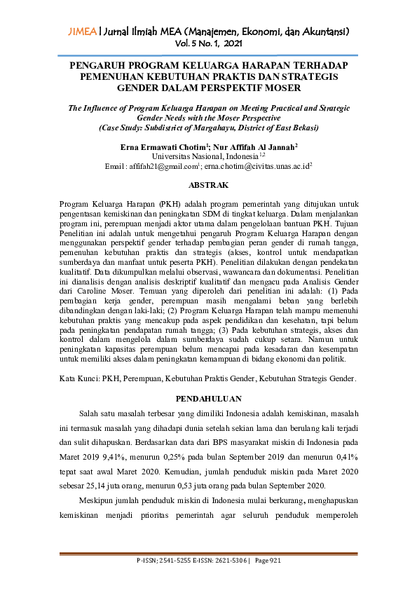 (PDF) PENGARUH PROGRAM KELUARGA HARAPAN TERHADAP PEMENUHAN KEBUTUHAN PRAKTIS DAN STRATEGIS ...