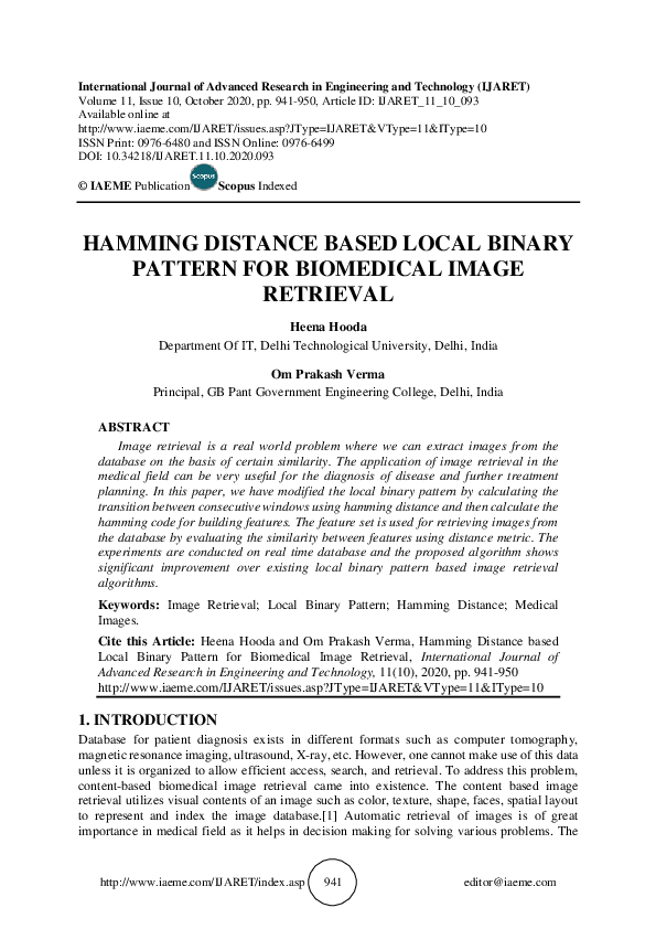 Pdf Hamming Distance Based Local Binary Pattern For Biomedical Image Retrieval Iaeme 