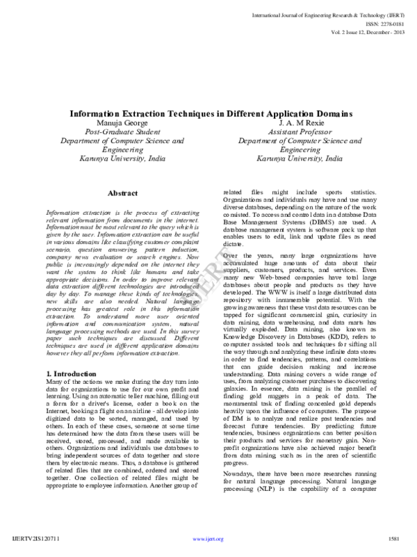 (PDF) IJERT-Information Extraction Techniques in Different Application Domains | IJERT Journal ...