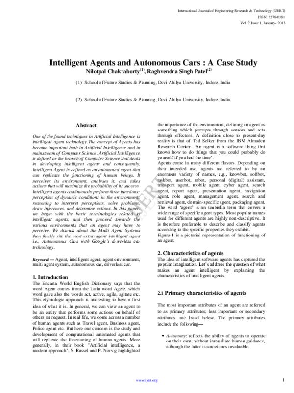 (PDF) IJERT-Intelligent Agents and Autonomous Cars : A Case Study