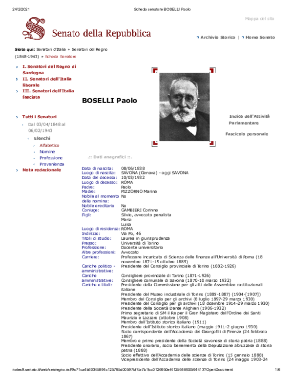 (PDF) voce Boselli, Paolo (2021), scheda biografica per il Senato Della ...