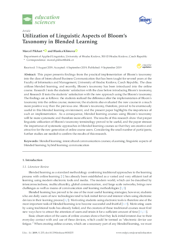 (PDF) Utilization of Linguistic Aspects of Bloom's Taxonomy in Blended ...