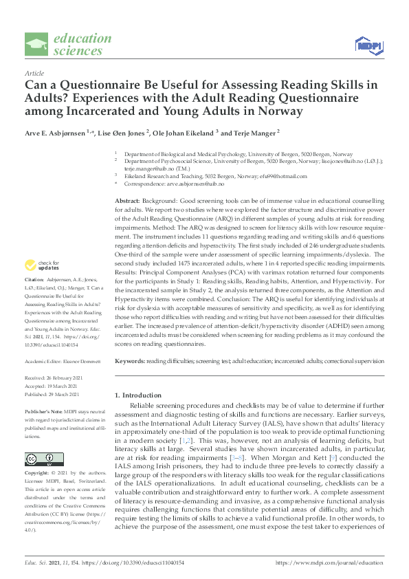 (PDF) Can a Questionnaire Be Useful for Assessing Reading Skills in ...