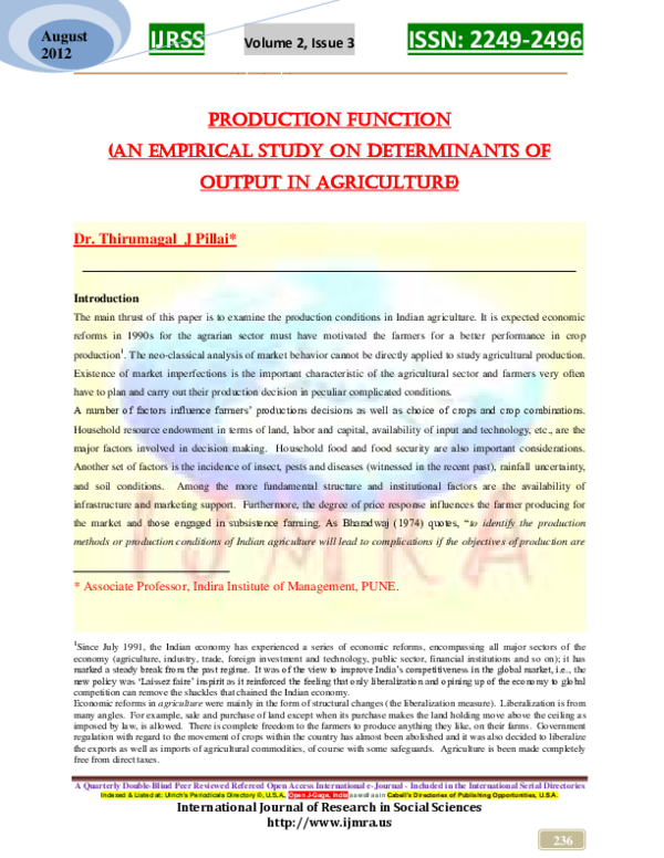 (PDF) PRODUCTION FUNCTION (An Empirical Study on Determinants of Output ...