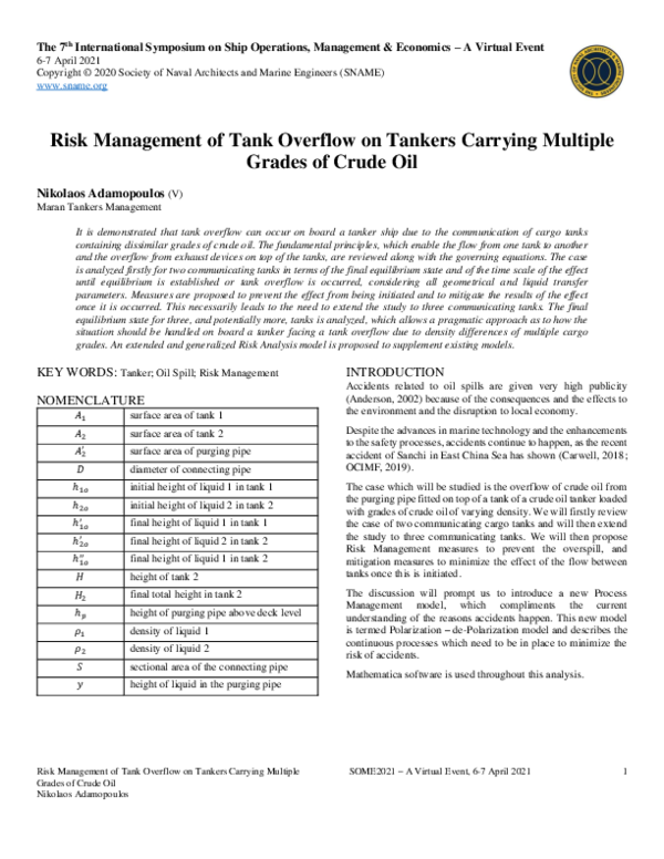 (PDF) Risk Management of Tank Overflow on Tankers Carrying Multiple ...