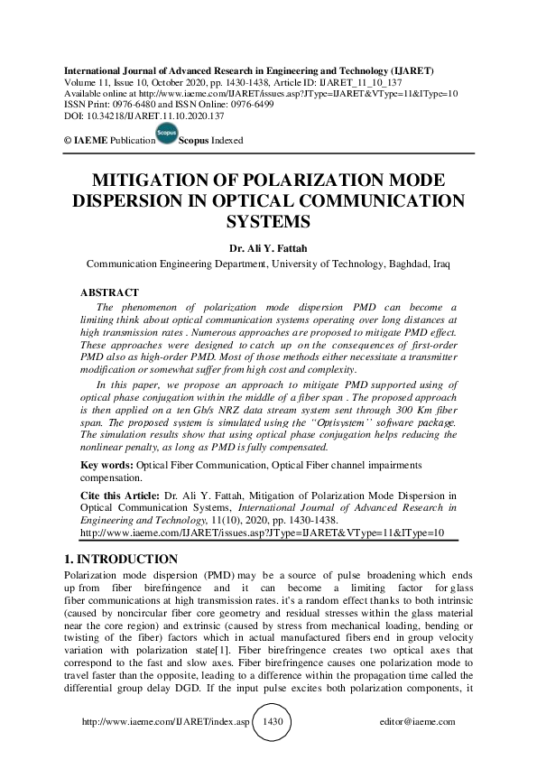 Pdf Mitigation Of Polarization Mode Dispersion In Optical Communication Systems