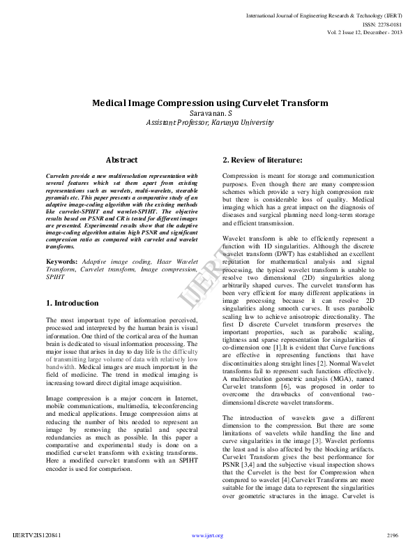 (PDF) IJERT-Medical Image Compression using Curvelet Transform