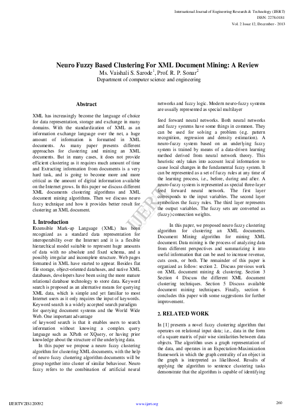 Pdf Ijert Neuro Fuzzy Based Clustering For Xml Document Mining A Review Ijert Journal