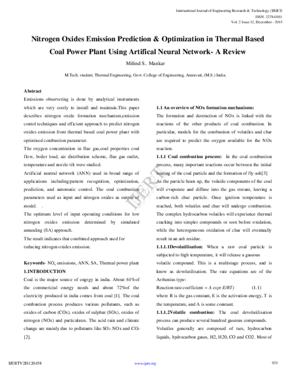 (PDF) IJERT-Nitrogen Oxides Emission Prediction & Optimization in Thermal Based Coal Power Plant ...