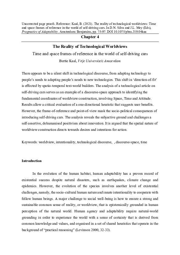 (PDF) The reality of technological worldviews: Time and space frames of ...