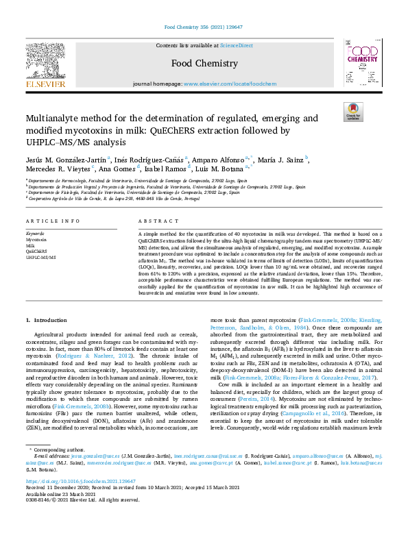 (PDF) Multianalyte method for the determination of regulated, emerging and modified mycotoxins ...