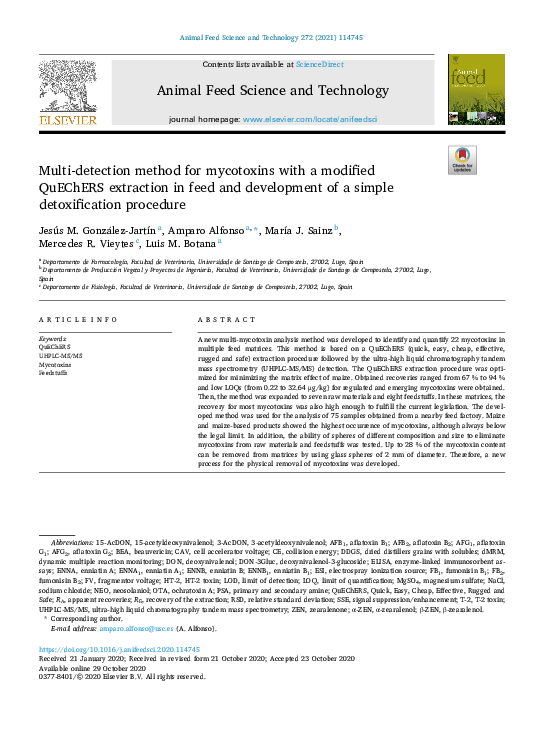 Pdf Multi Detection Method For Mycotoxins With A Modified Quechers Extraction In Feed And