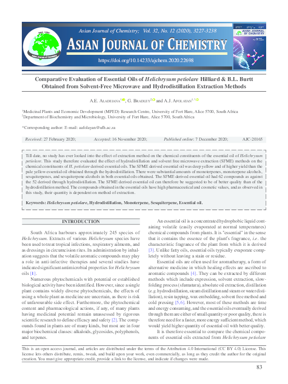(PDF) Comparative Evaluation of Essential Oils of Helichrysum petiolare Hilliard & B.L. Burtt ...