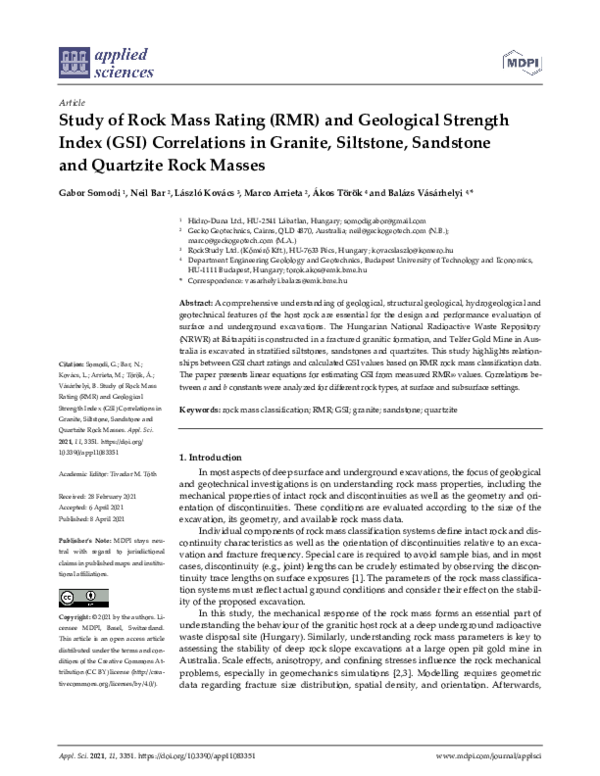 (PDF) Study of Rock Mass Rating (RMR) and Geological Strength Index (GSI) Correlations in ...