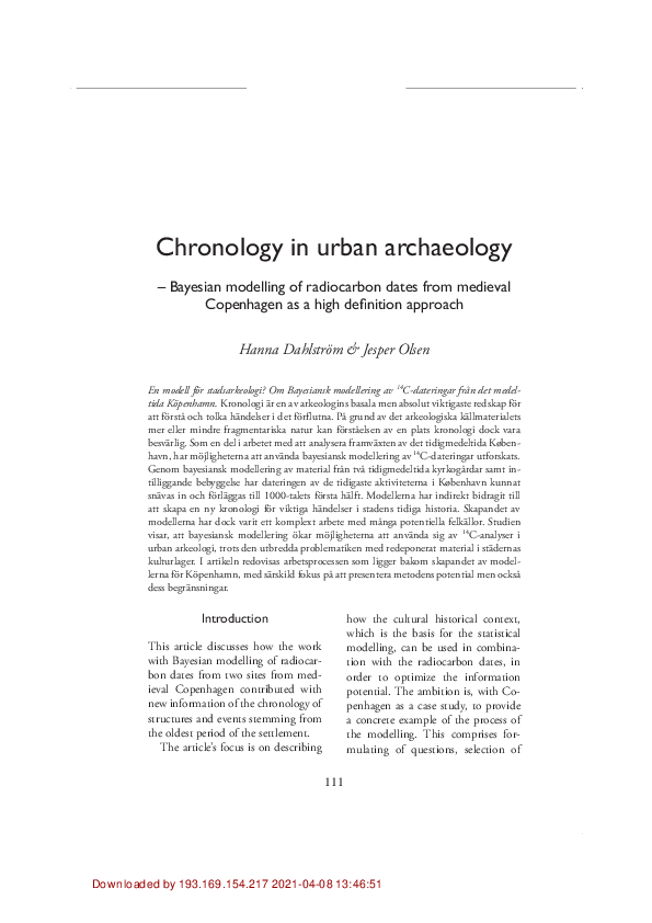 Pdf Chronology In Urban Archaeology Bayesian Modelling Of
